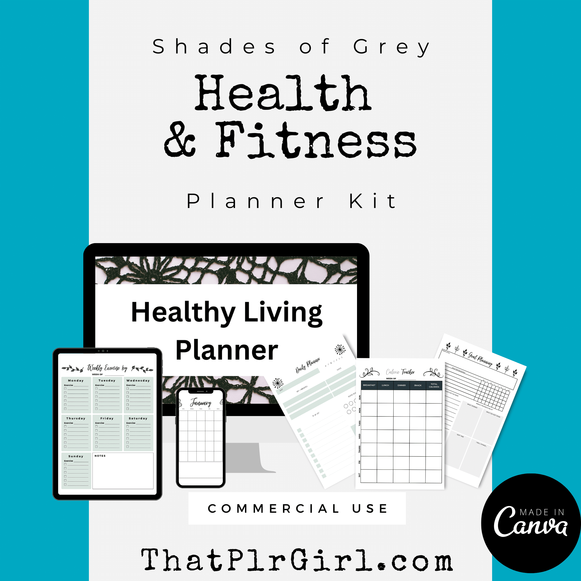Floral "Ink-saver" Health & Fitness Planner (Canva) | That PLR Girl